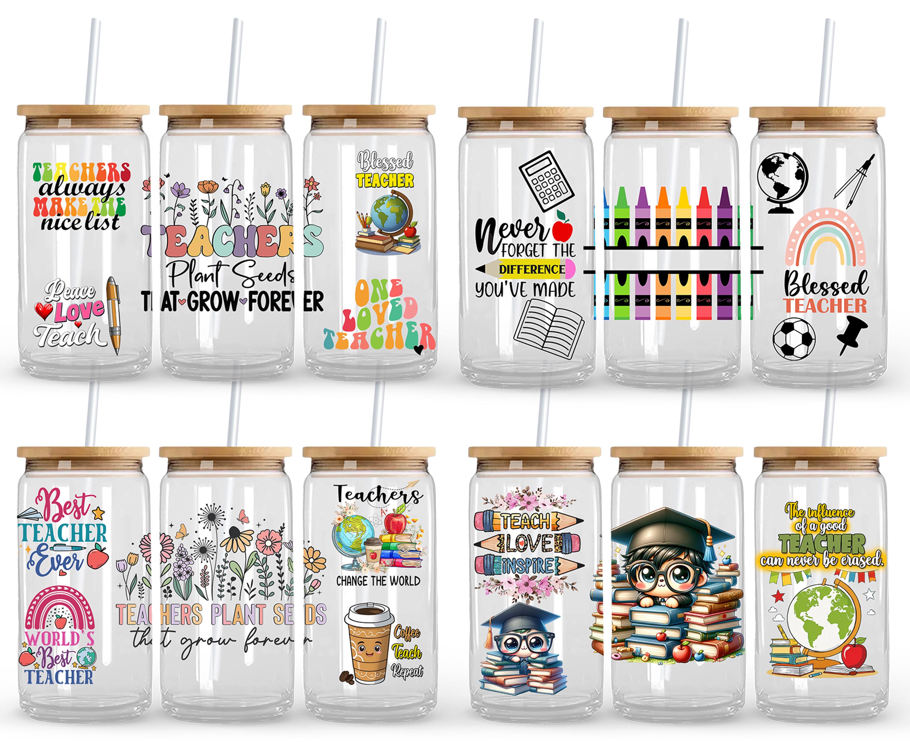 16oz Teacher Libbey Glass Can PNG Bundle, Teacher Glass Can Wrap PNG ...