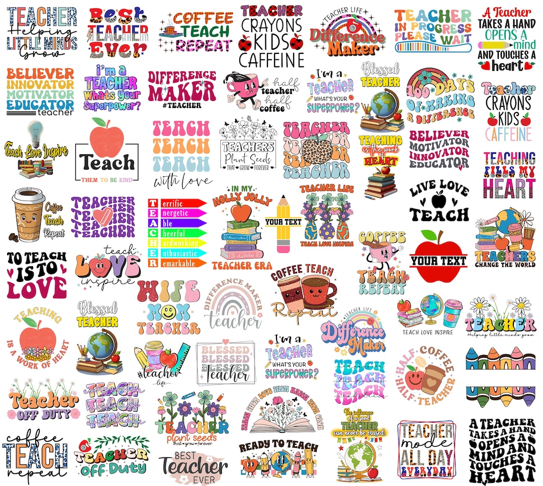 Retro Teacher PNG Bundle, Teacher Appreciation Png, Teacher Sublimation ...