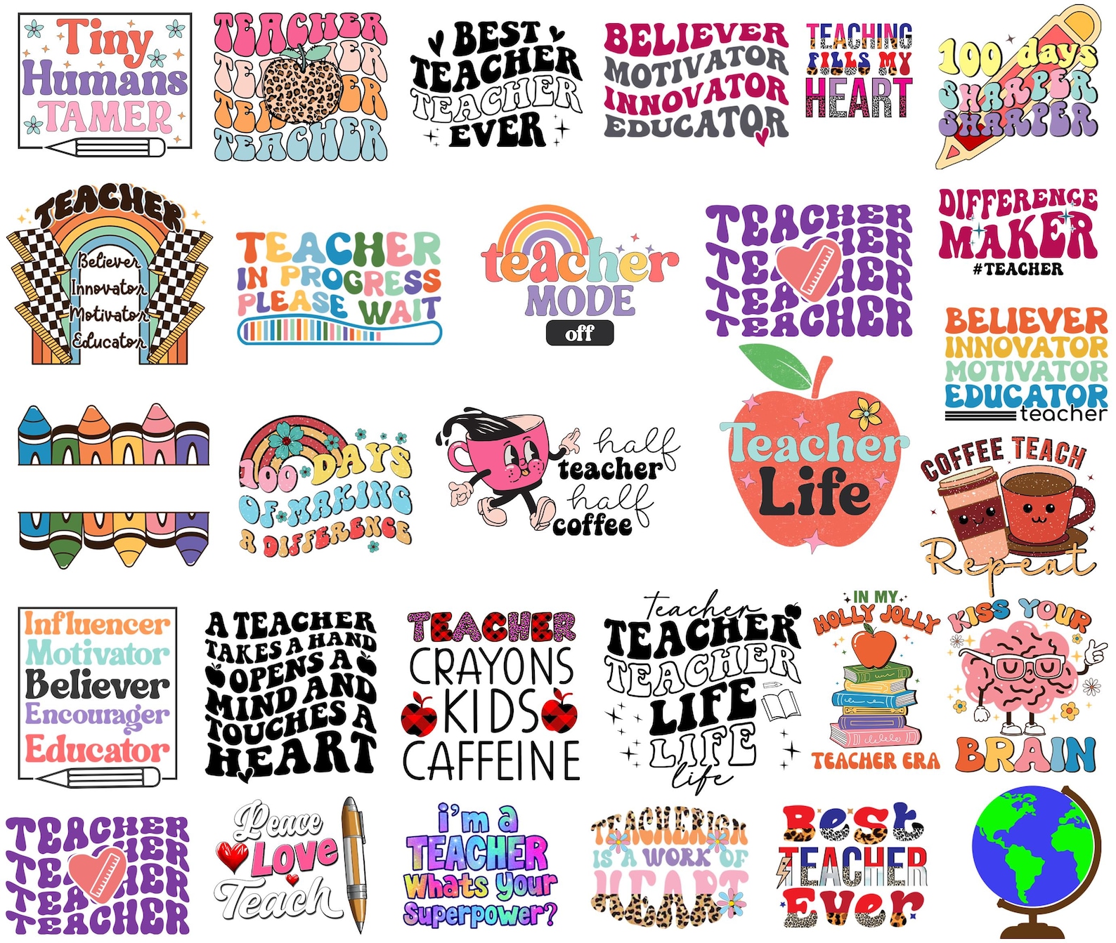 Retro Teacher PNG Bundle, Teacher Appreciation Png, Teacher Sublimation ...