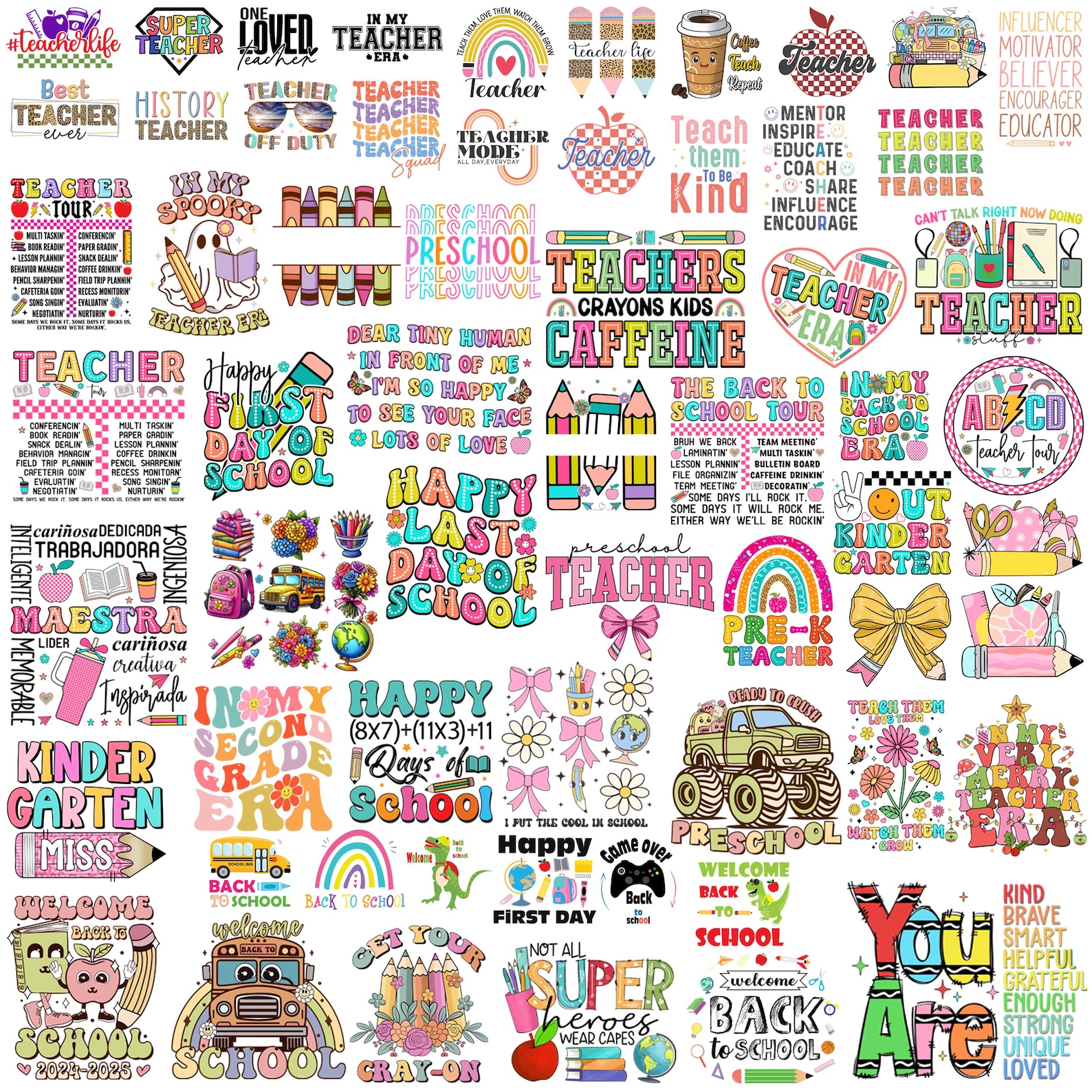 Retro Teacher PNG Bundle, Teacher Appreciation Png, Teacher Sublimation ...