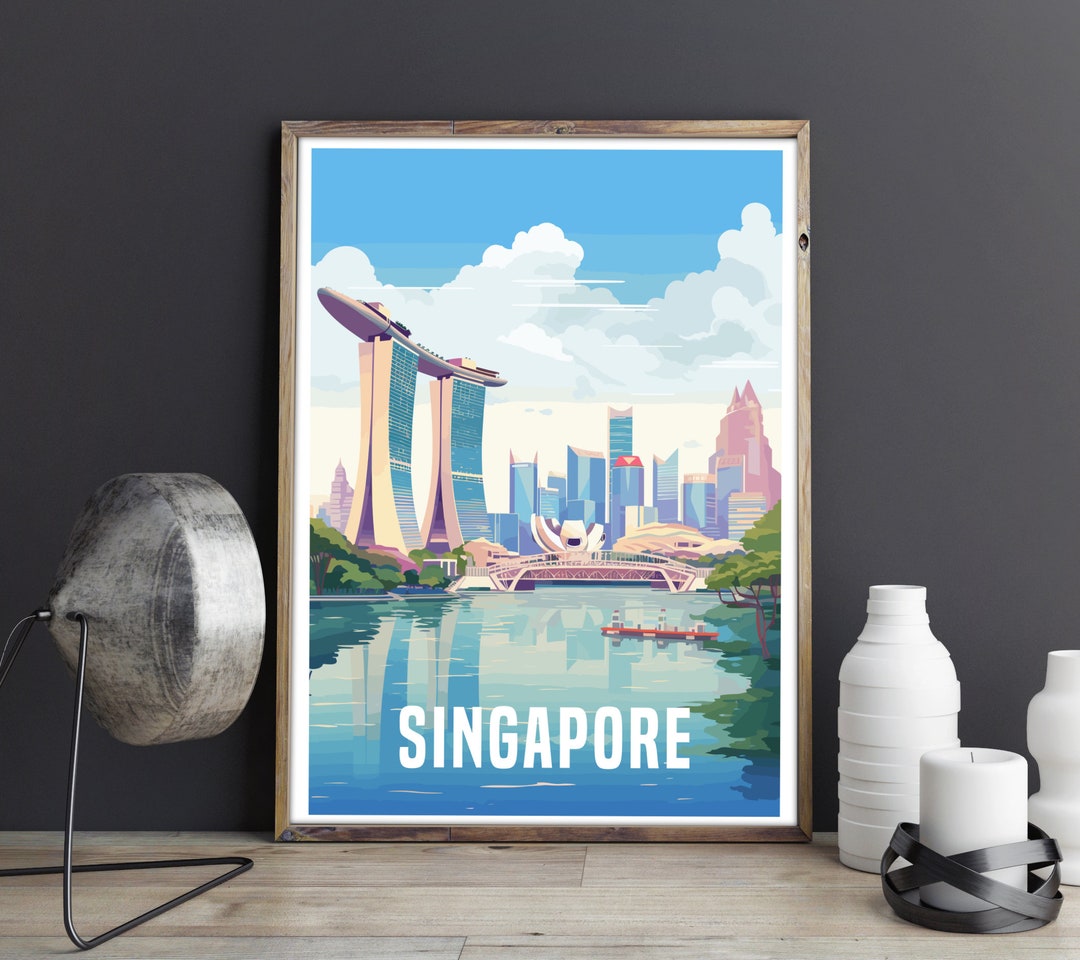 Singapore Travel Poster, Singapore Skyline, Asian City Holiday Poster ...