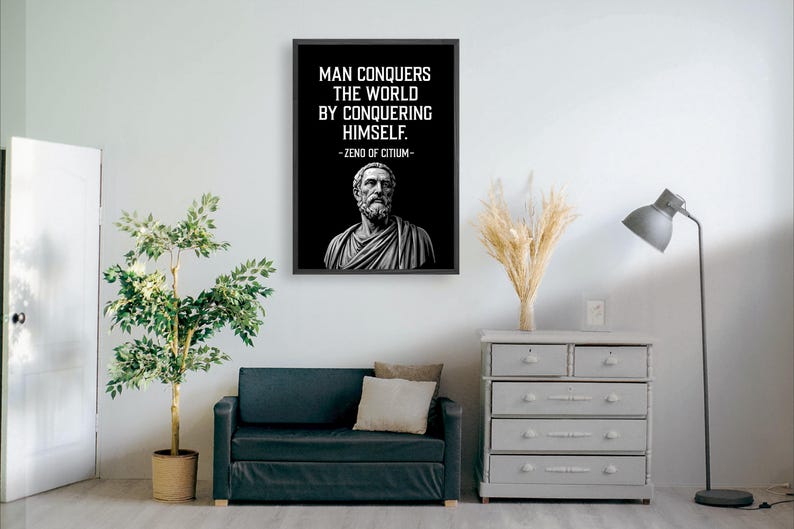 Zeno of Citium Quote Poster – Man Conquers the World by Conquering ...