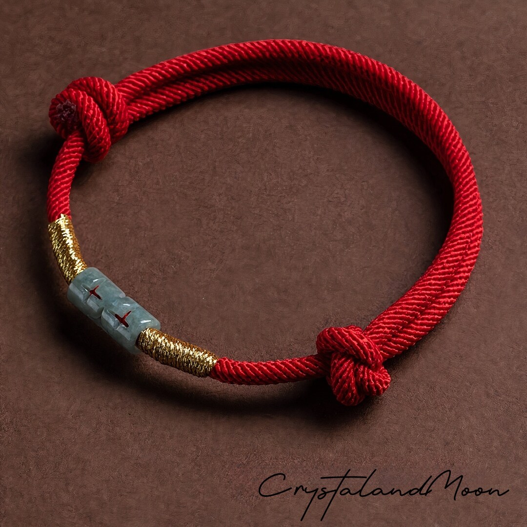 Lucky Red String Jade Tibetan Buddhist Rope Knot Bracelet / Marriage ...