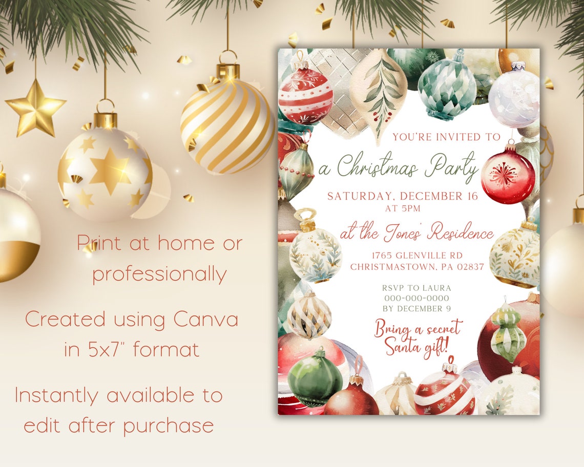 Editable Christmas Party Invitation, Christmas Party Invitation ...
