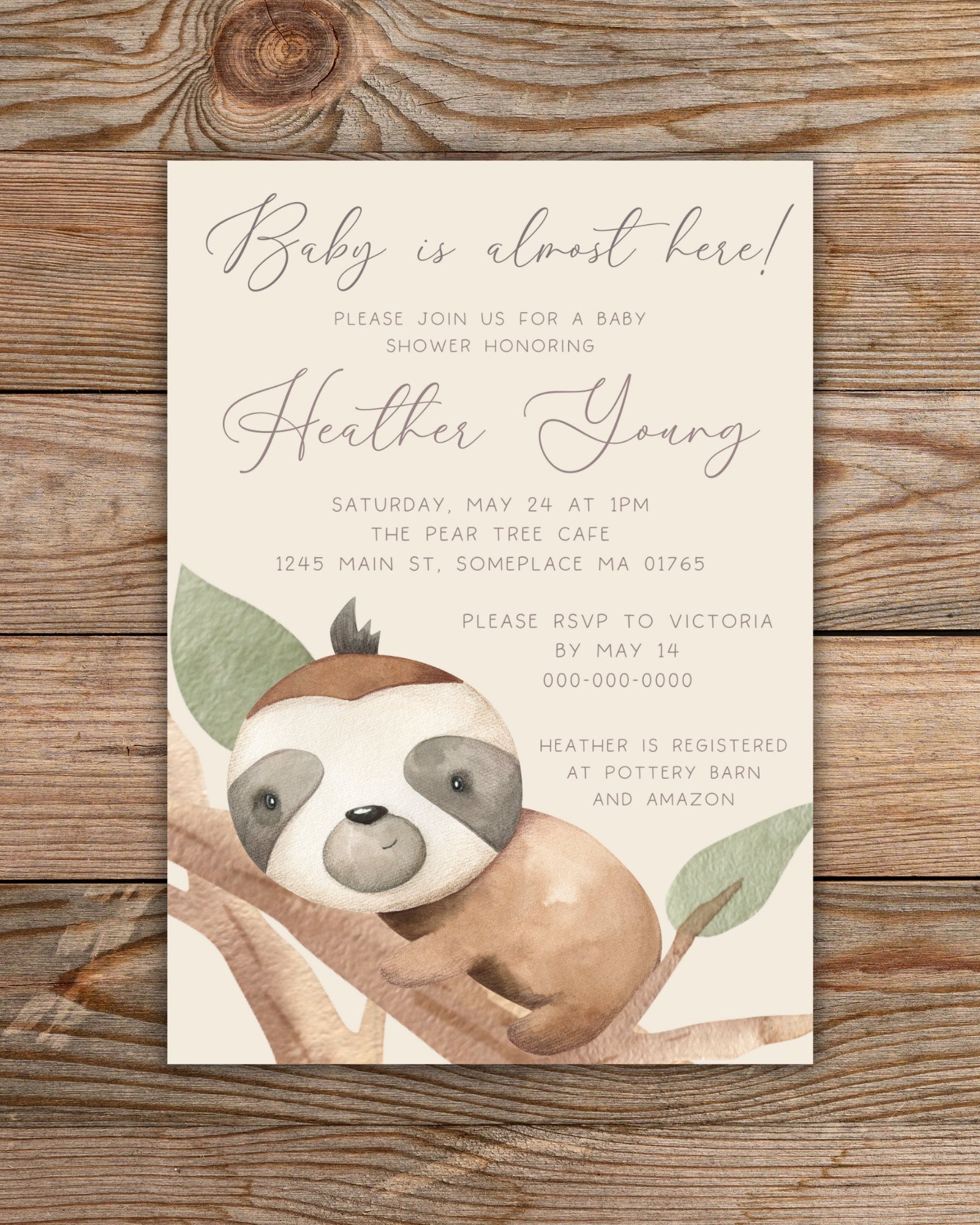 Baby Sloth Baby Shower Invitation Template, Gender Neutral Baby Shower ...