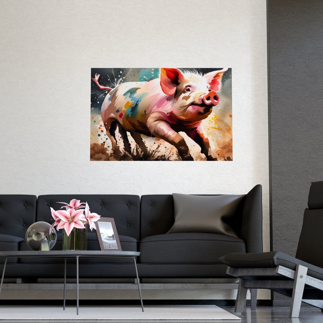 Mud-licious: A Colorful Pig in Watercolor! Horizontal Matte Posters - Etsy