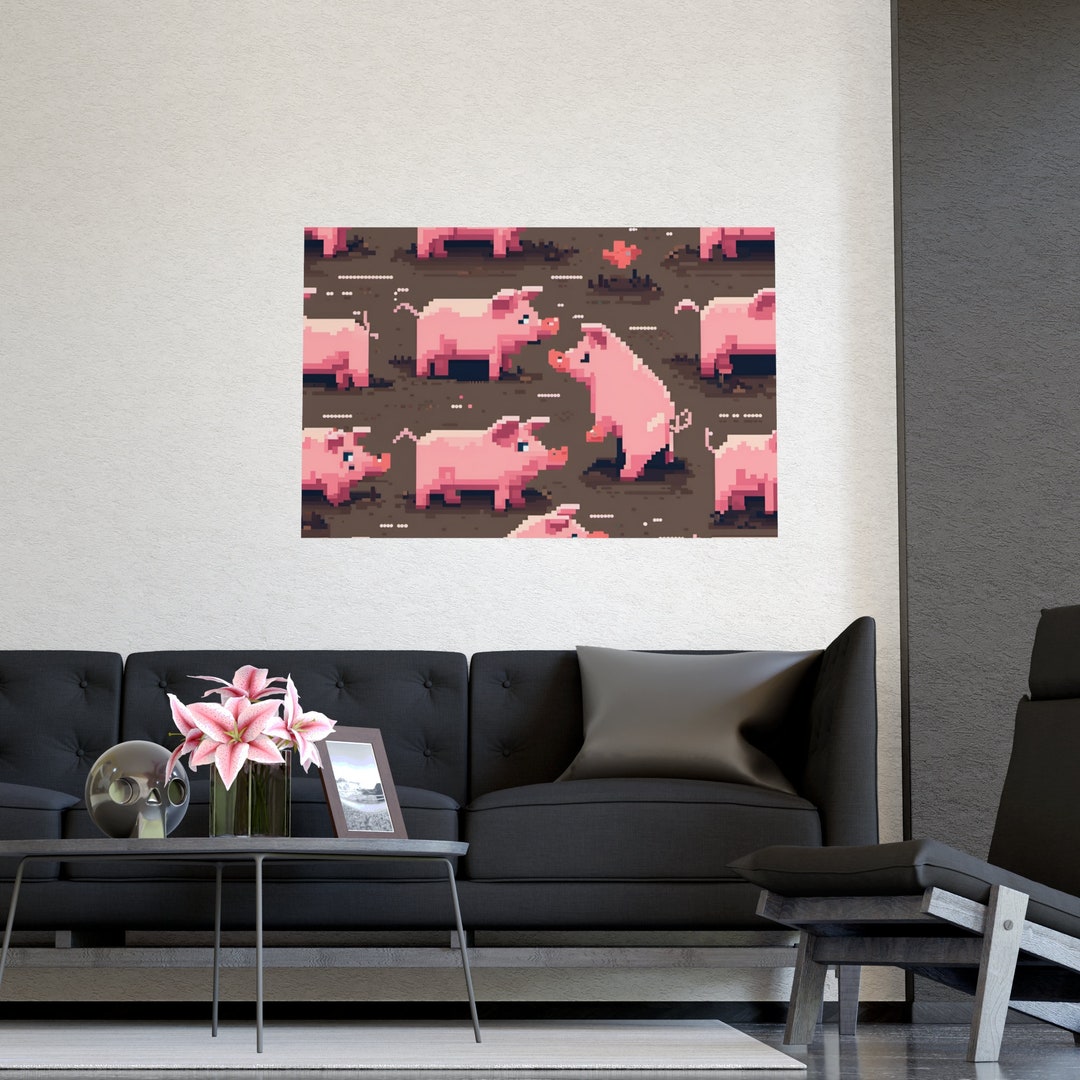 Piggy Pixel Puddle Play - Horizontal Matte Posters - Etsy