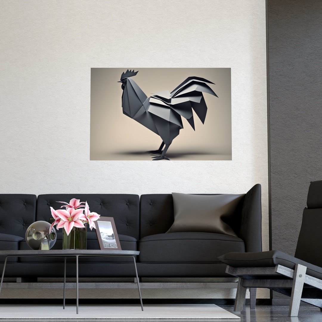 Origami Rooster: A Proud Perch - Horizontal Matte Posters - Etsy