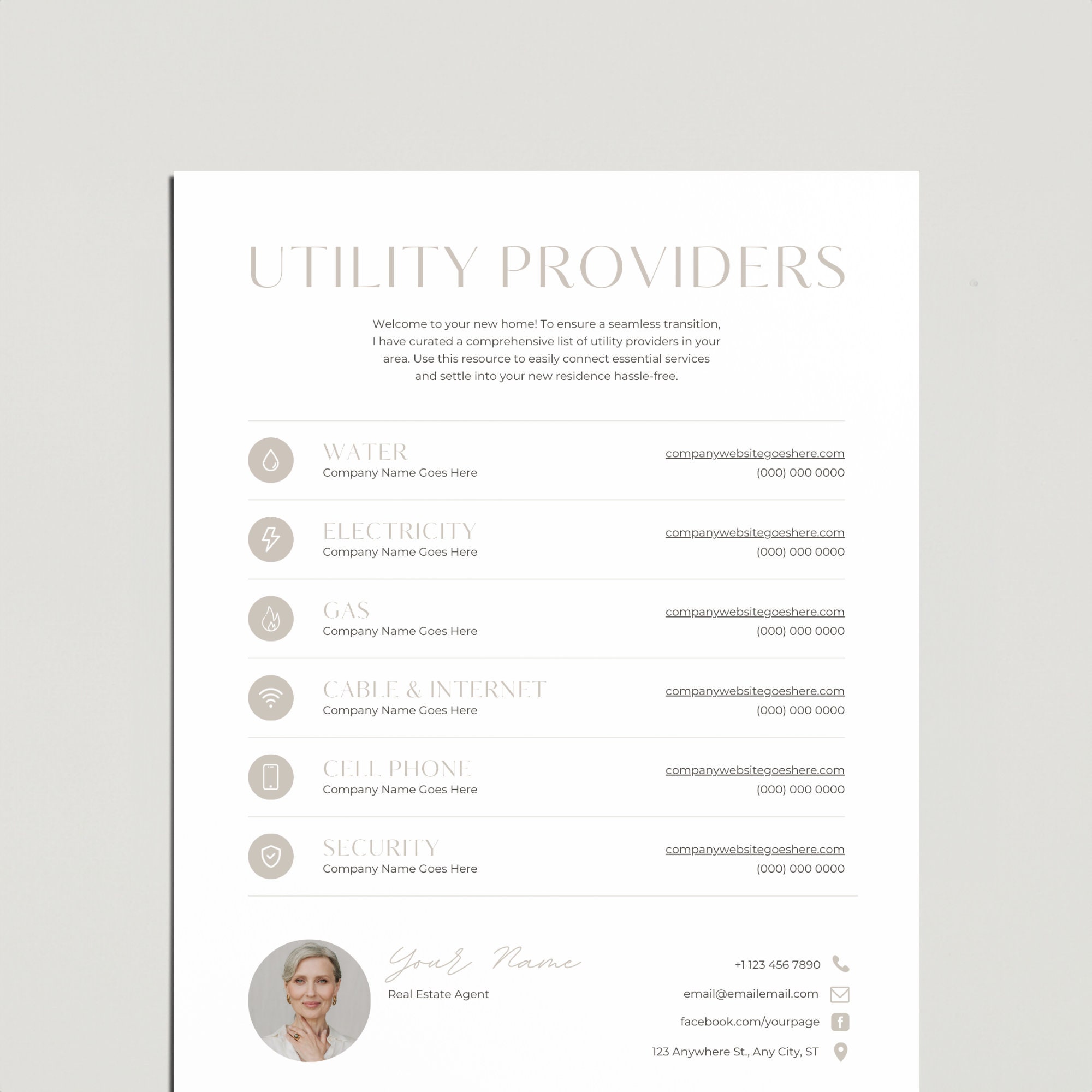 Real Estate Utility Providers List | Canva Template, Moving Resources ...