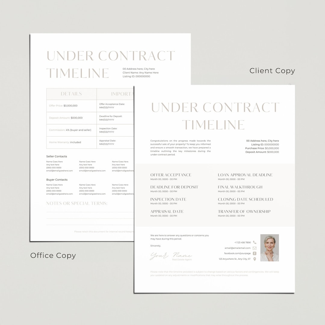 Real Estate Under Contract Timeline Template: Office & Client Copy ...