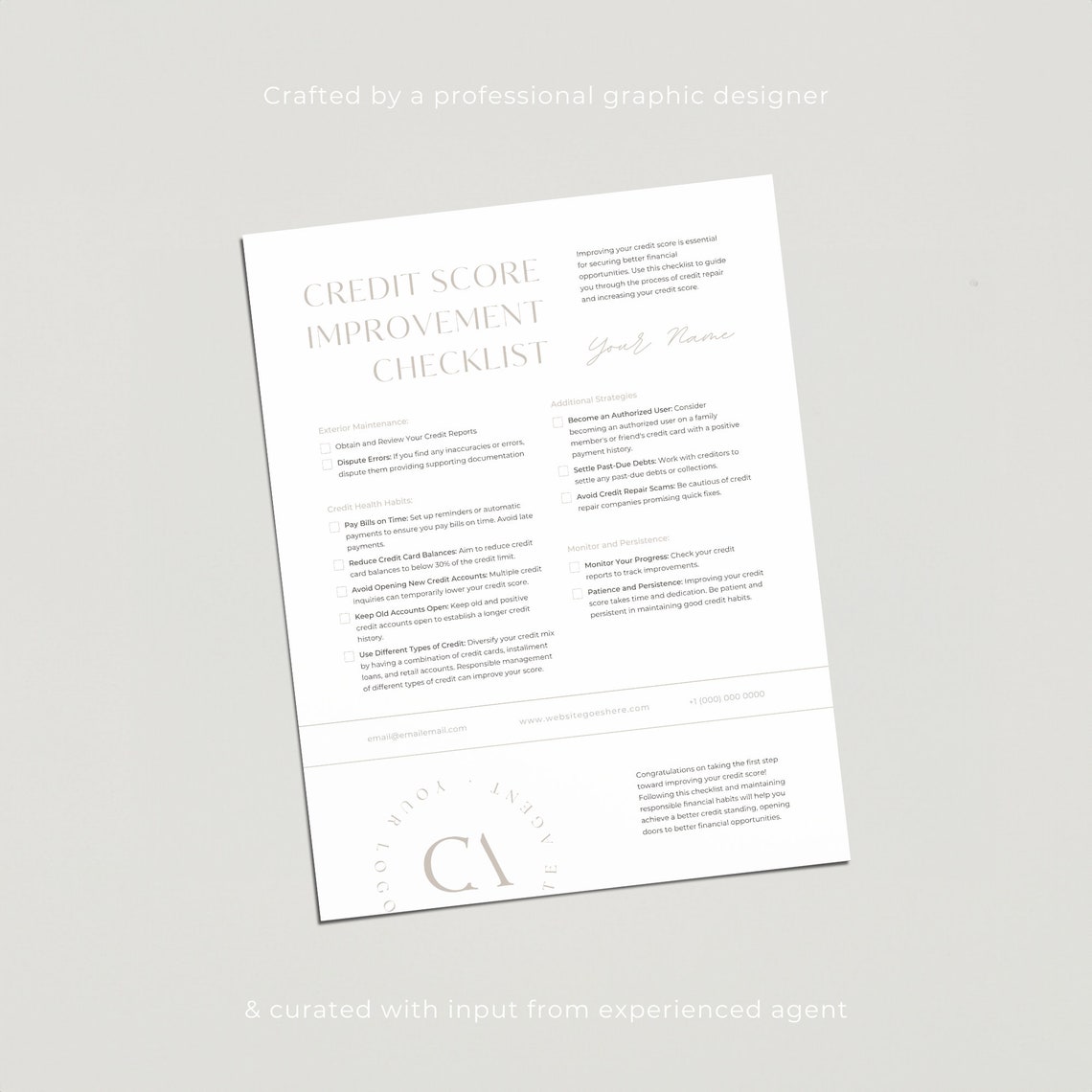 Credit Score Improvement Checklist: Real Estate Agent Template (canva ...