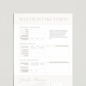 Real Estate Seller Intake Form | Fill Out Sheet Template, Personal ...