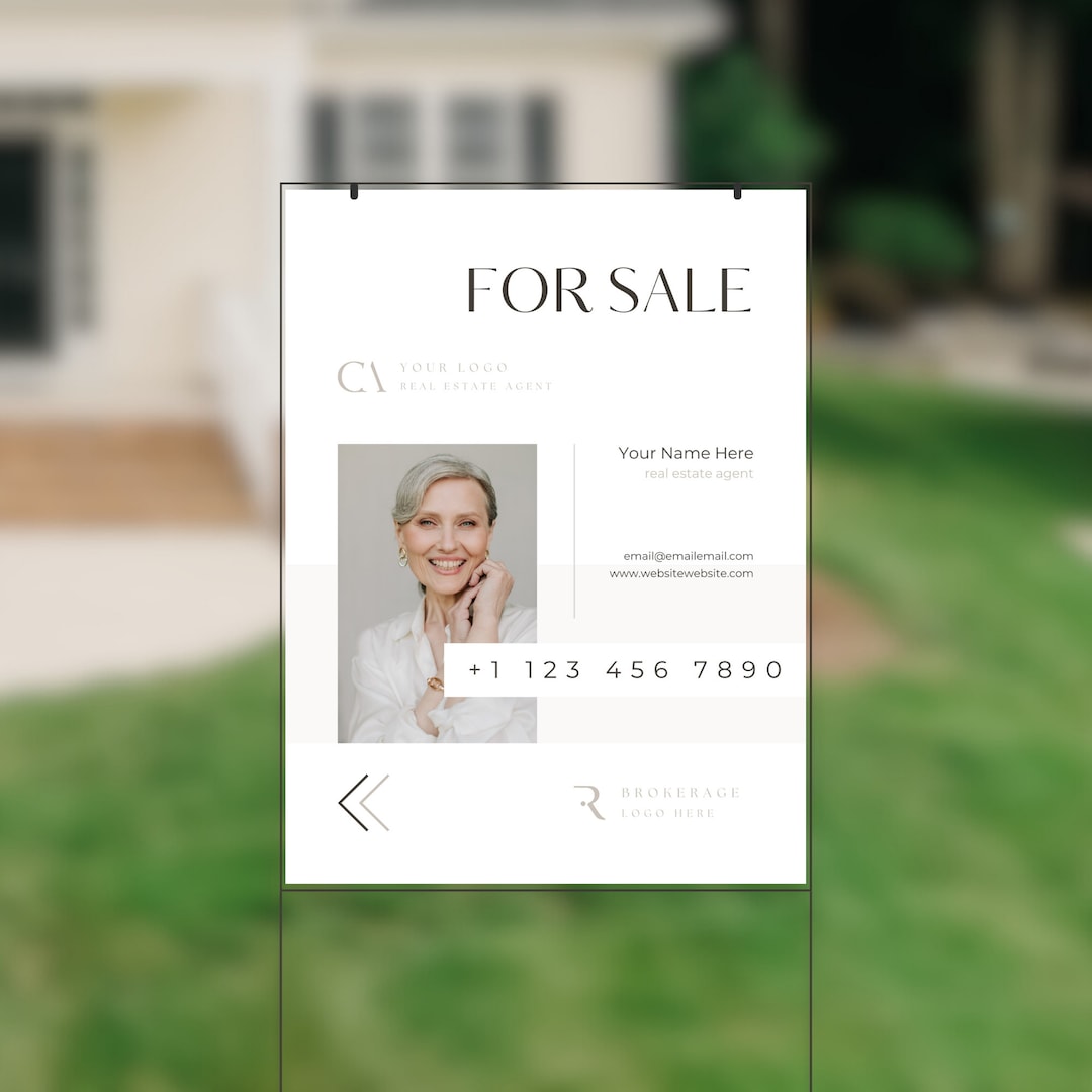 Real Estate Lawn Sign Vertical | for Sale, Canva Template With Photo ...