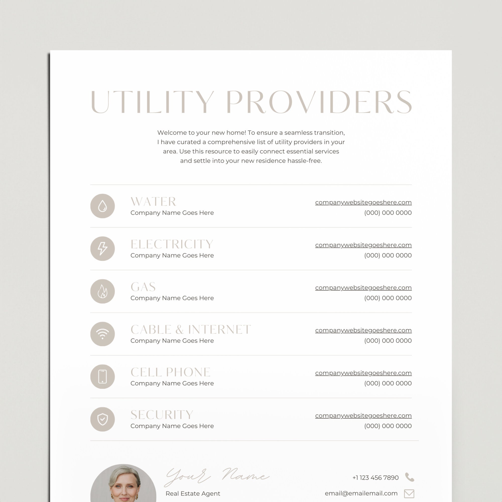 Real Estate Utility Providers List | Canva Template, Moving Resources ...