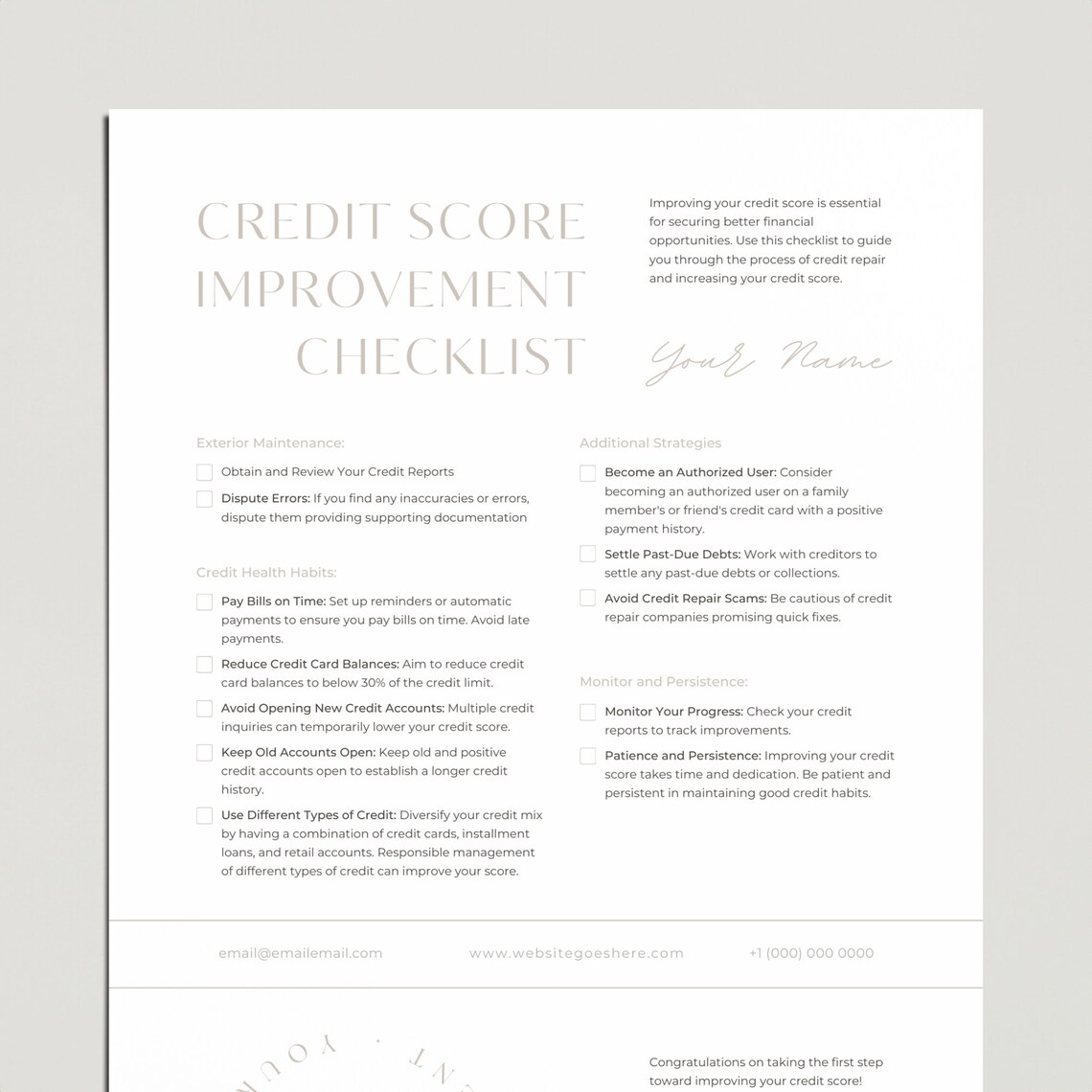 Credit Score Improvement Checklist: Real Estate Agent Template (canva ...