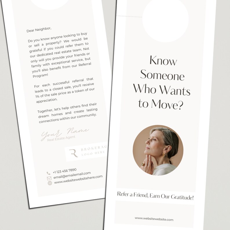 Real Estate Door Hanger Referral Request | Double-sided Editable Canva ...