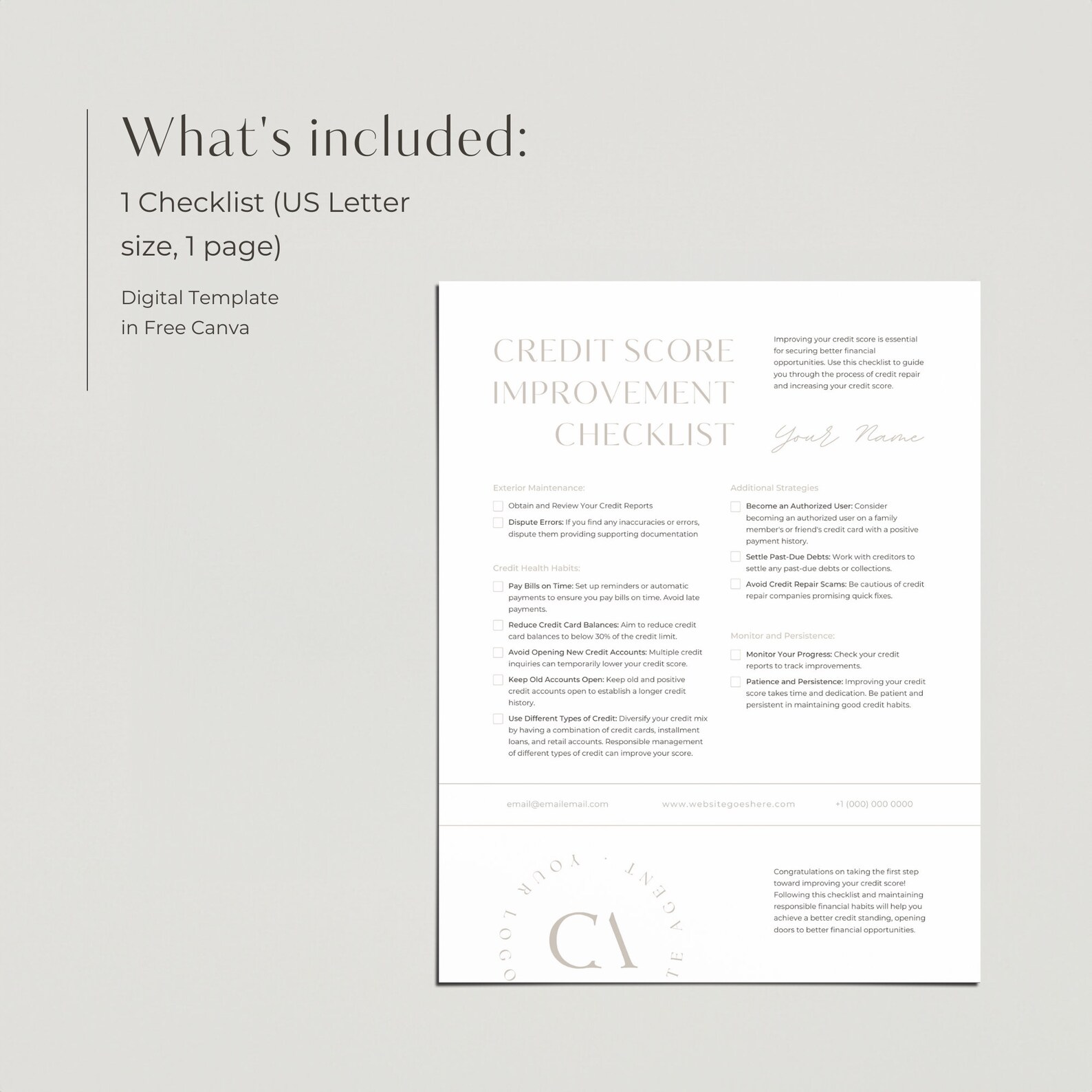 Credit Score Improvement Checklist: Real Estate Agent Template (canva ...