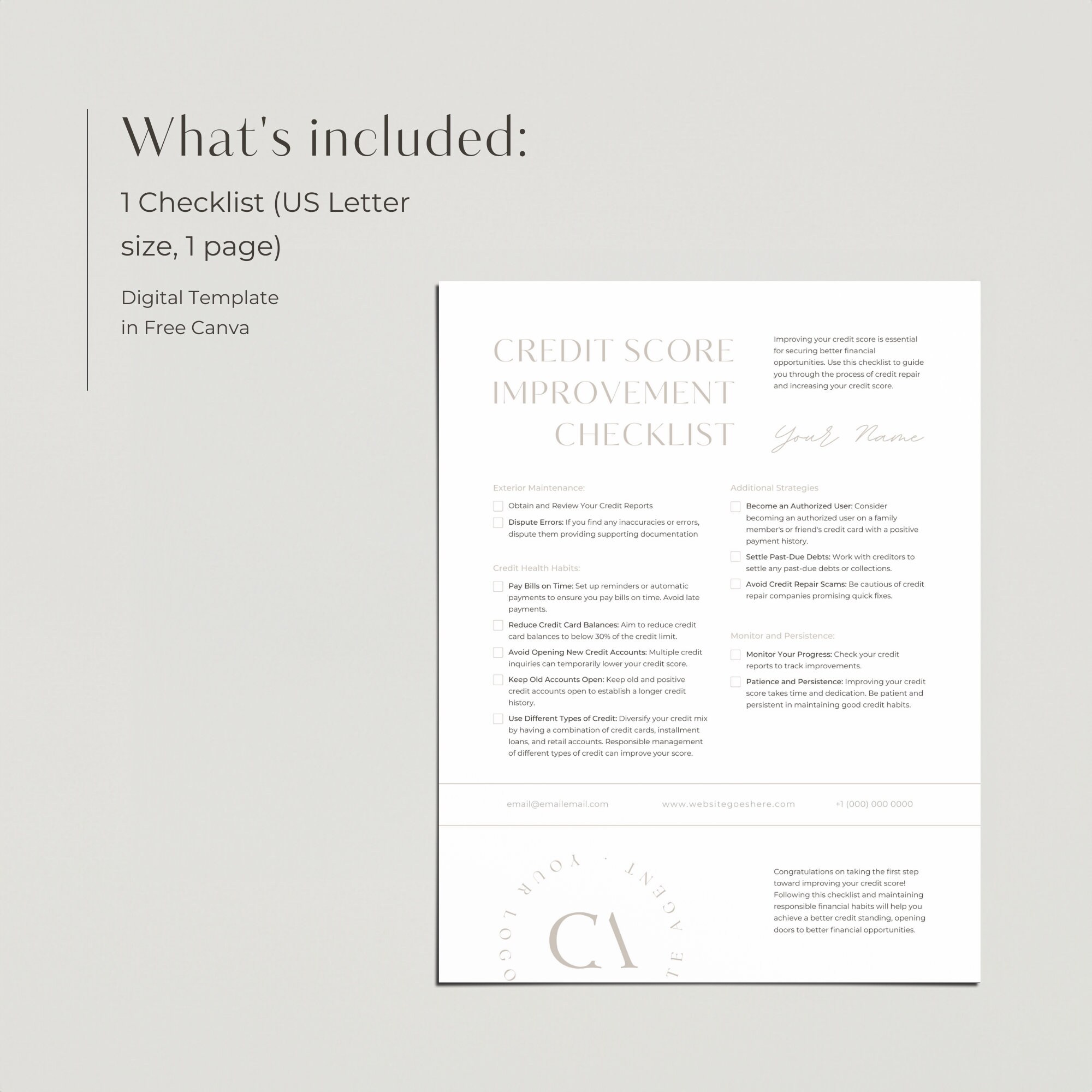 Credit Score Improvement Checklist: Real Estate Agent Template (canva ...