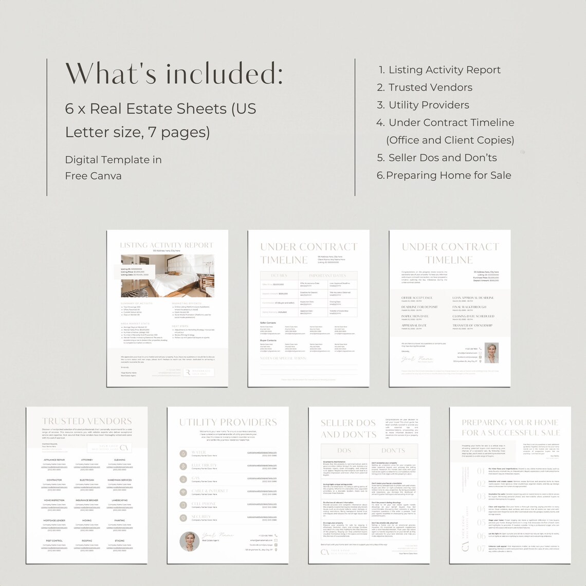 Real Estate Agent Template Bundle: Listing Report, Vendors (canva ...