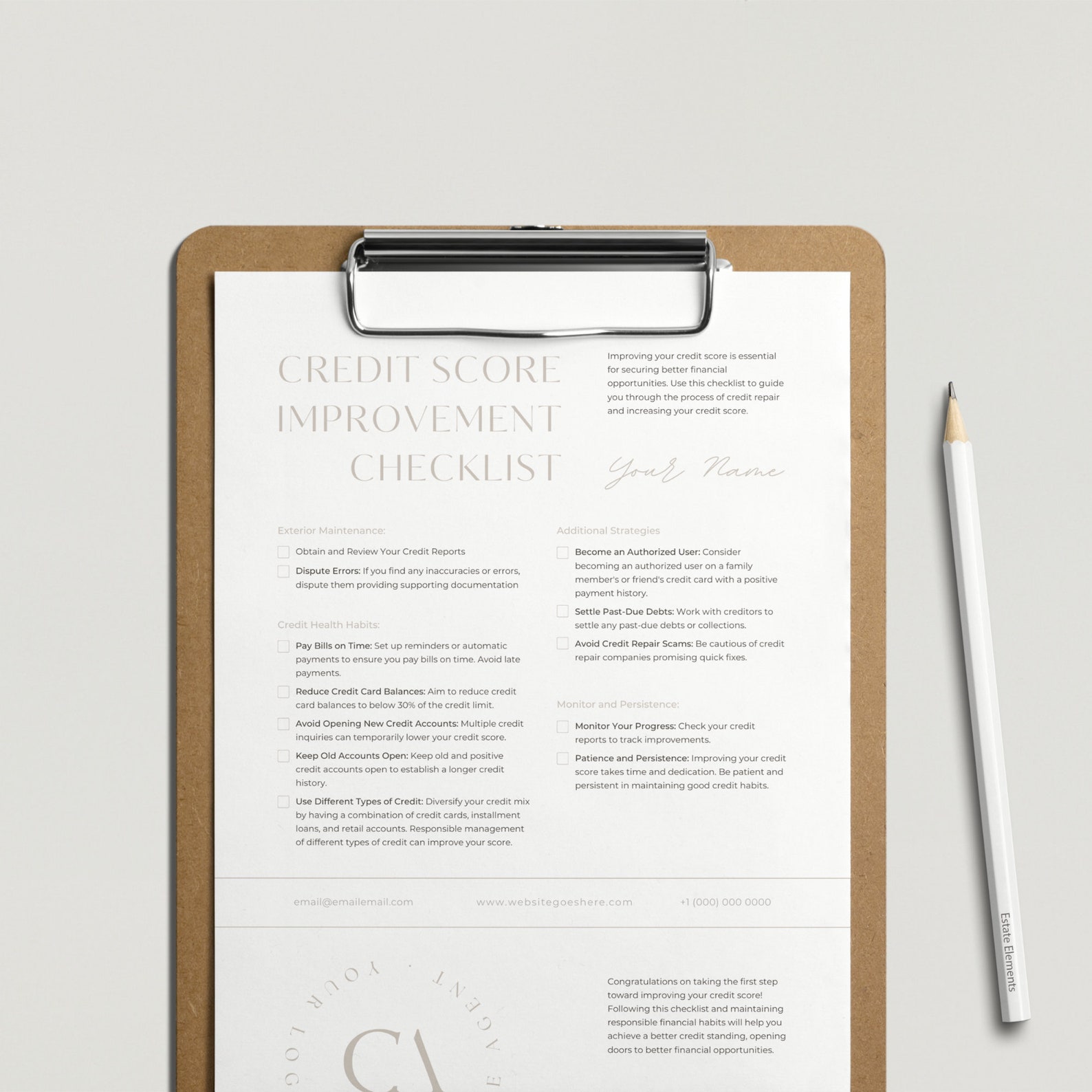 Credit Score Improvement Checklist: Real Estate Agent Template (canva ...