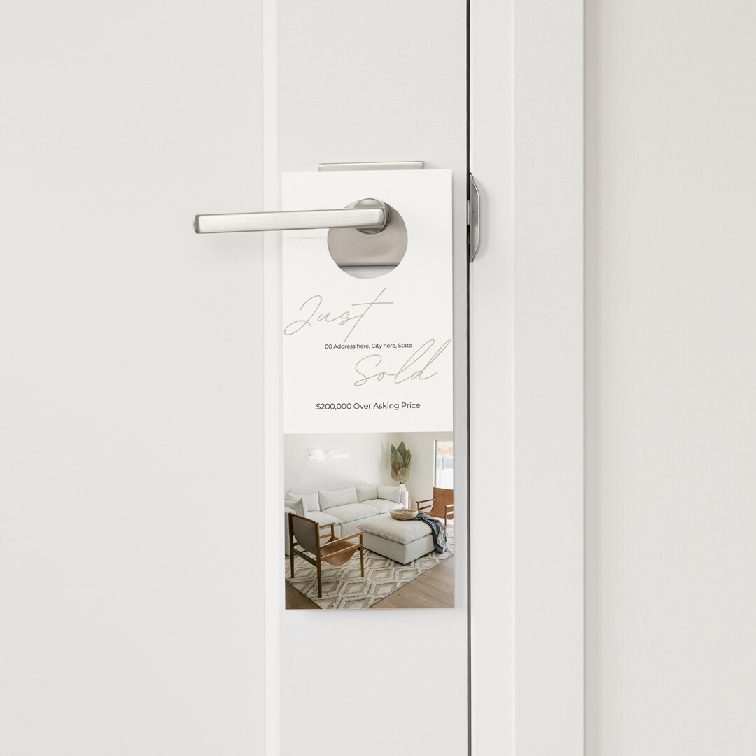Real Estate Door Hanger Just Sold Over Asking | Double-sided Editable ...
