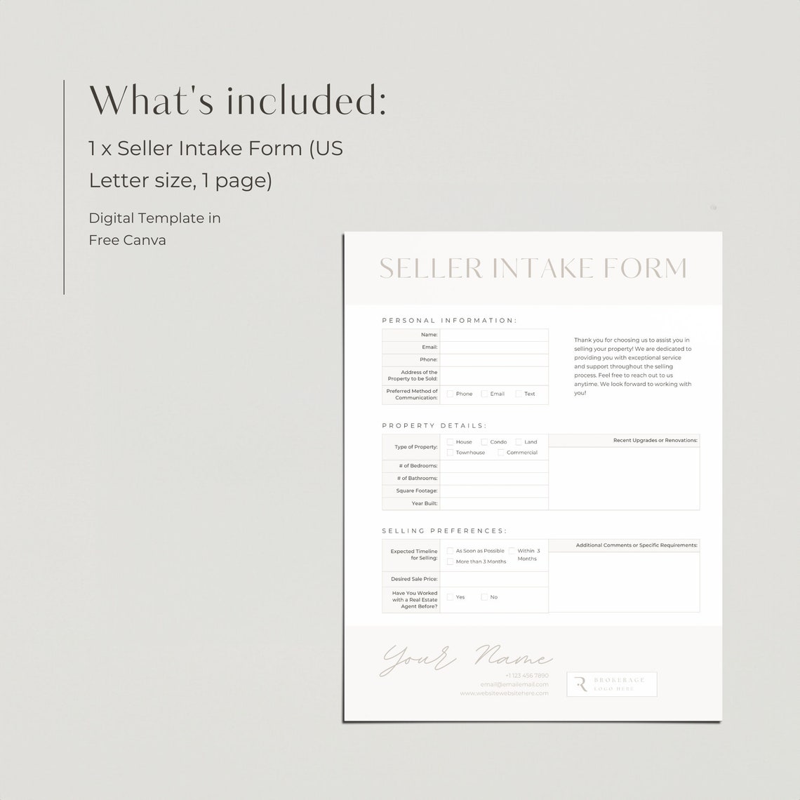 Real Estate Seller Intake Form | Fill Out Sheet Template, Personal ...