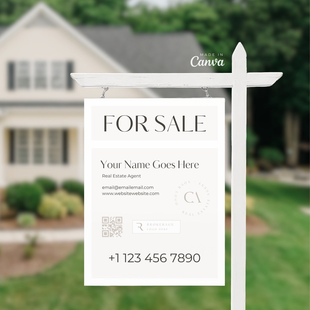 Real Estate Yard Sign for Sale | With Rider Signs, Canva Template ...