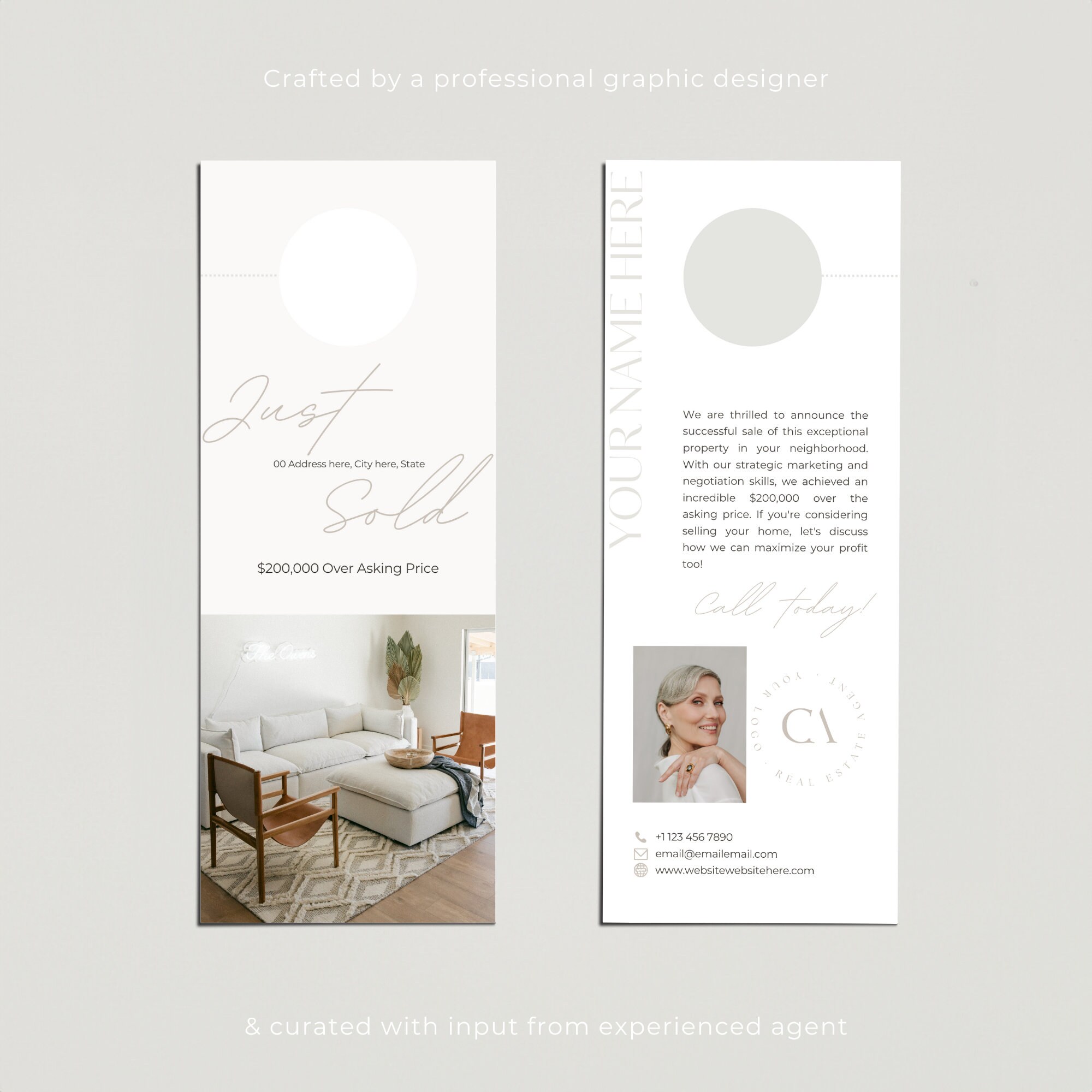 Real Estate Door Hanger Just Sold Over Asking | Double-sided Editable ...