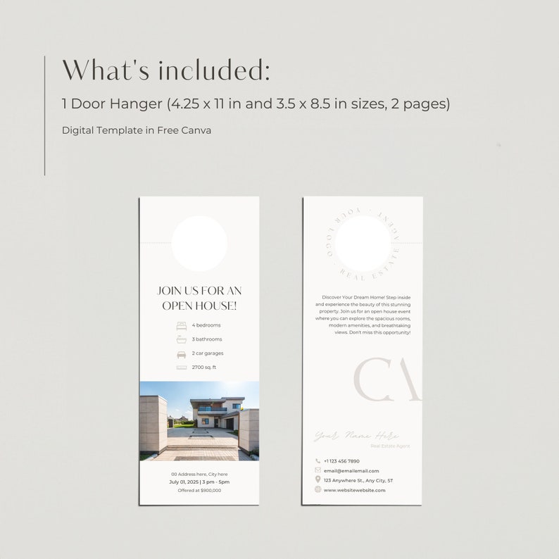 Real Estate Open House Door Hanger: Editable Canva Template - Etsy