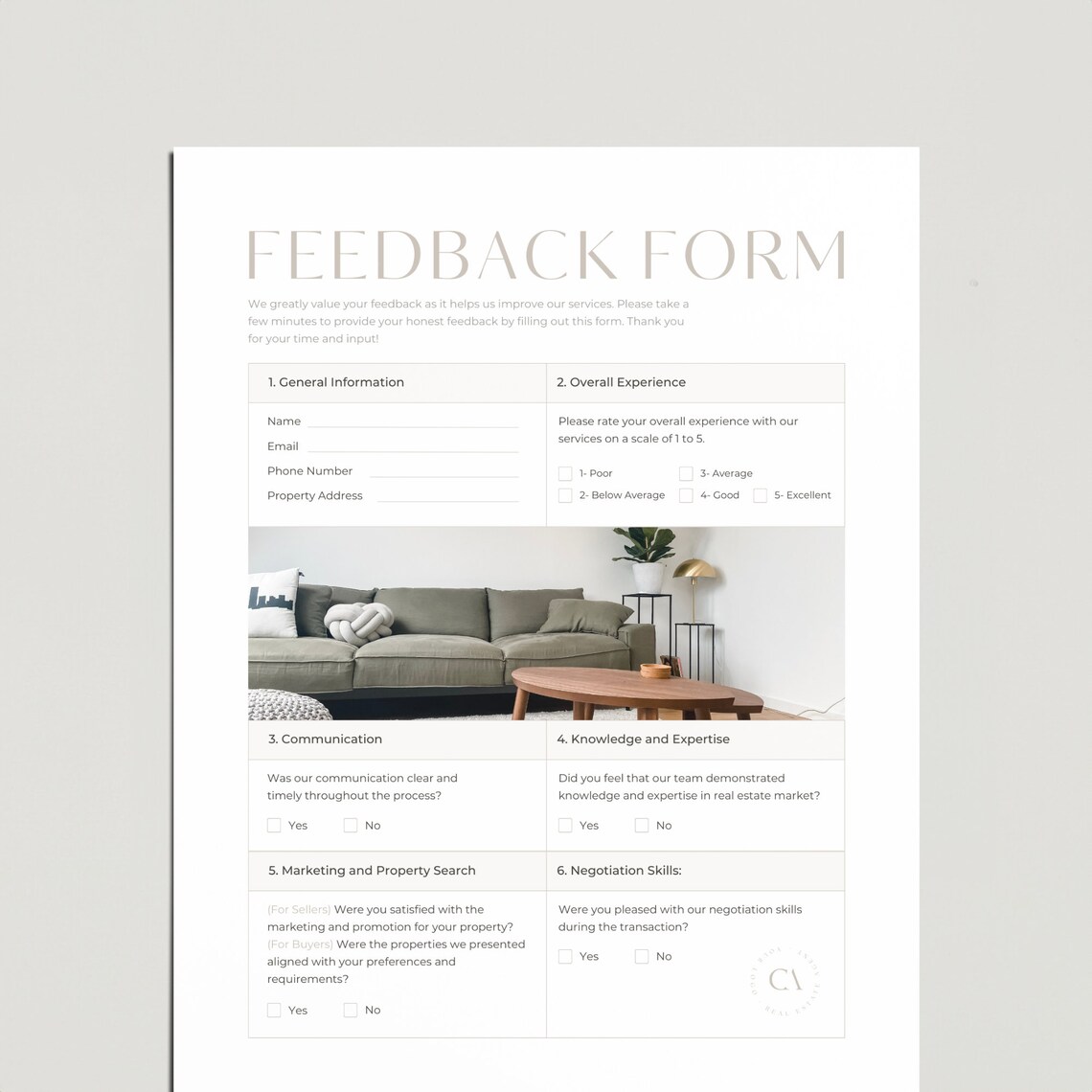Real Estate Client Feedback Form | Buyer Seller Filling Out Sheet to ...