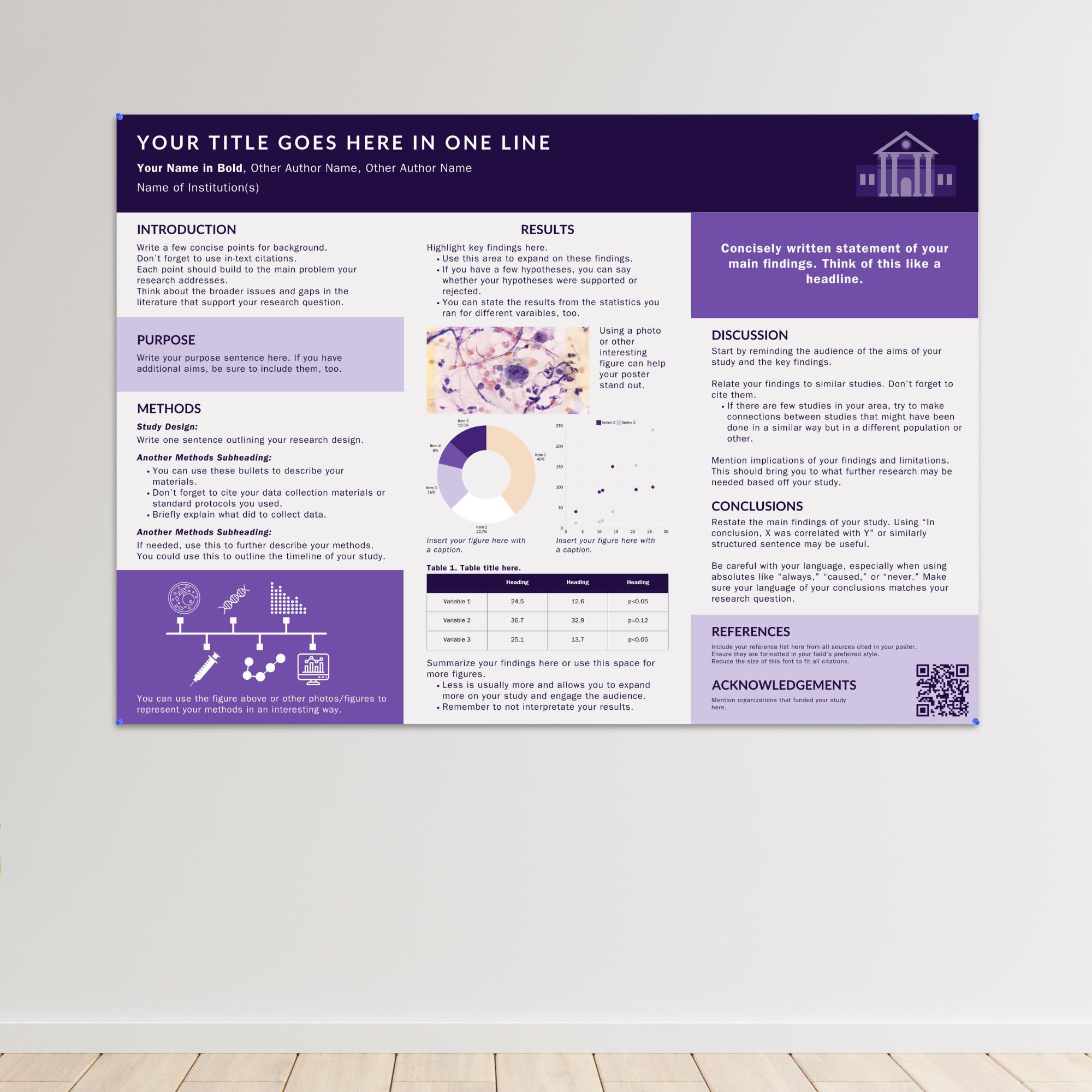 Purple A0 Academic Scientific Research Poster Canva Editable Template ...
