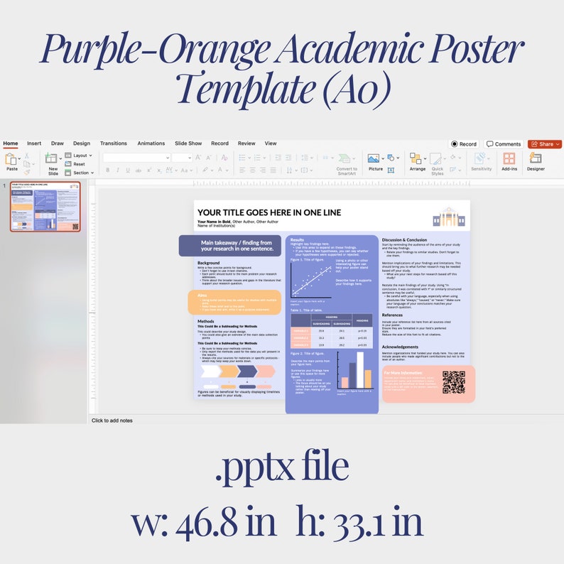 Purple and Orange Academic Poster Template A0, Powerpoint Template for ...