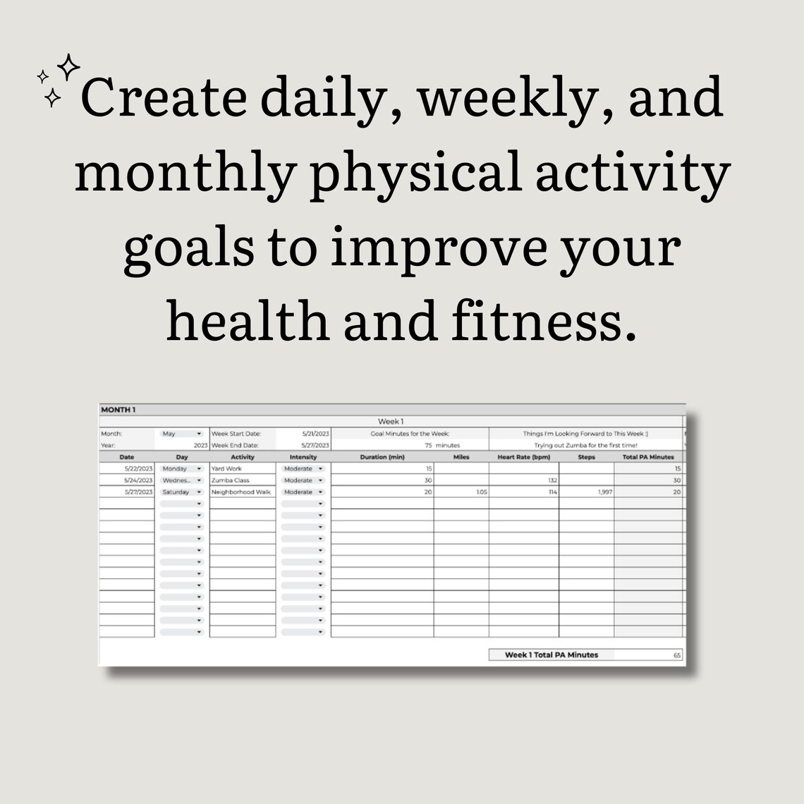 Physical Activity Log & Tracker Google Sheets (digital Download) - Etsy