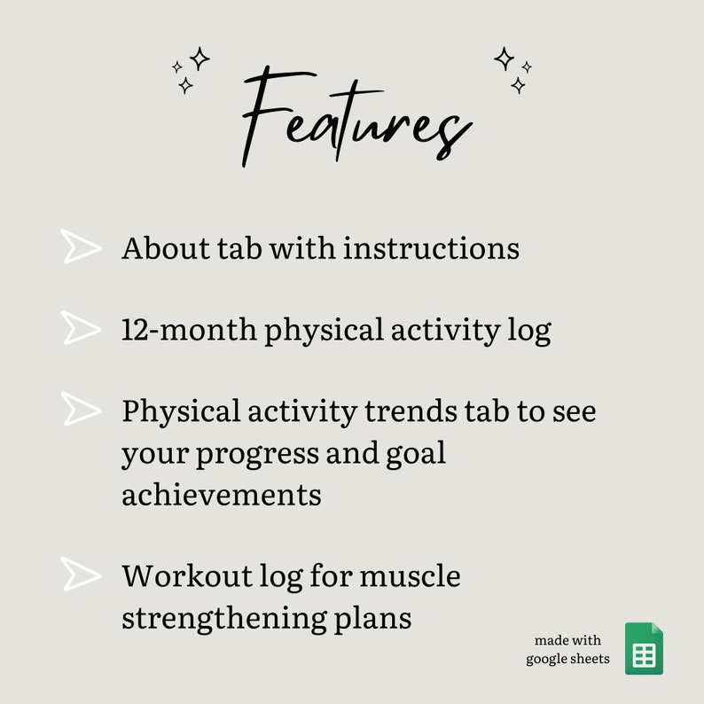 Physical Activity Log for Google Sheets, Digital Fitness Planner ...