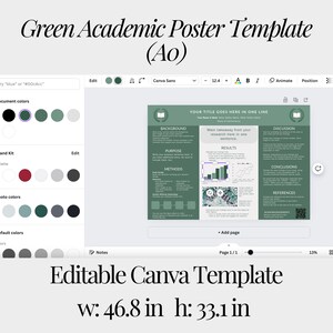 Green A0 Academic Scientific Research Poster Canva Editable Template ...