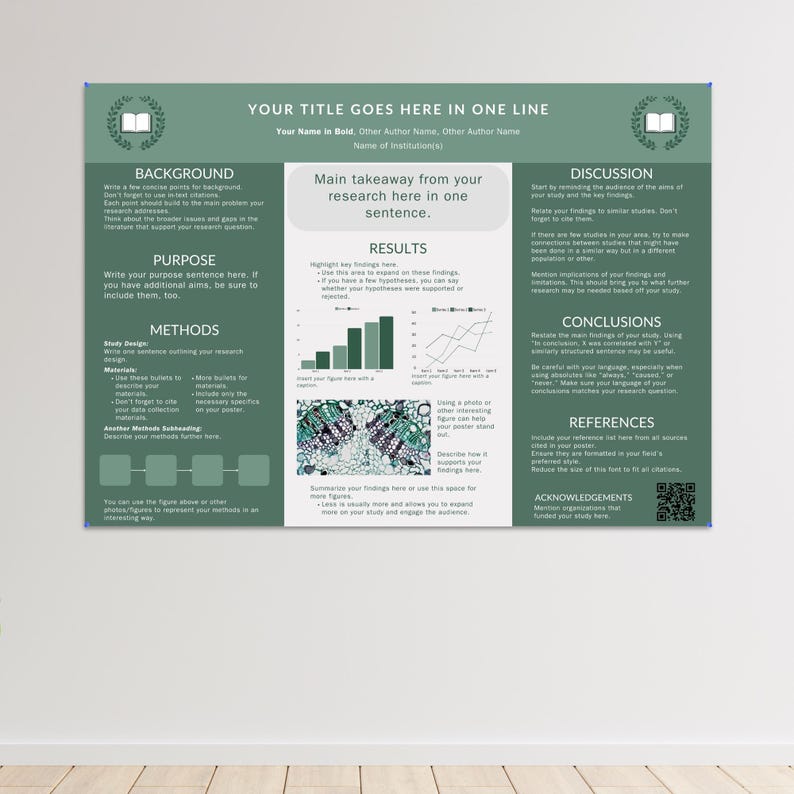 Green A0 Academic Scientific Research Poster Canva Editable Template ...