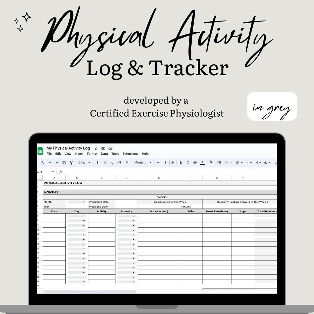 Physical Activity Log & Tracker Google Sheets (digital Download) - Etsy