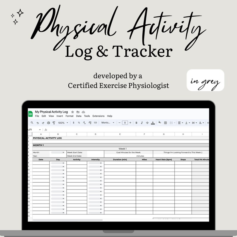 Physical Activity Log & Tracker Google Sheets (digital Download) - Etsy