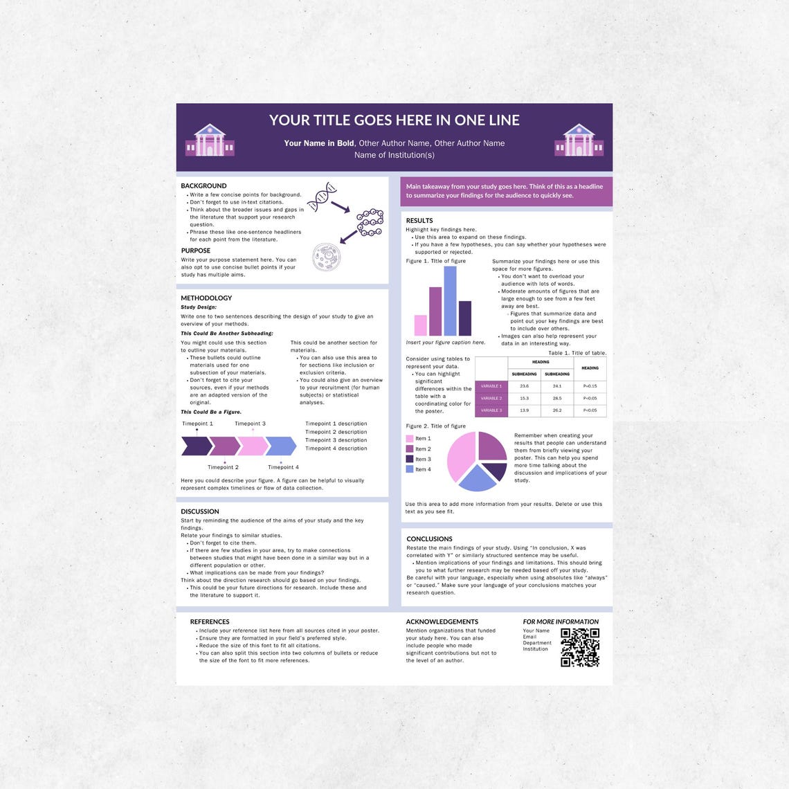 Purple Academic Poster Template, Vertical Powerpoint (PPTX) - Etsy