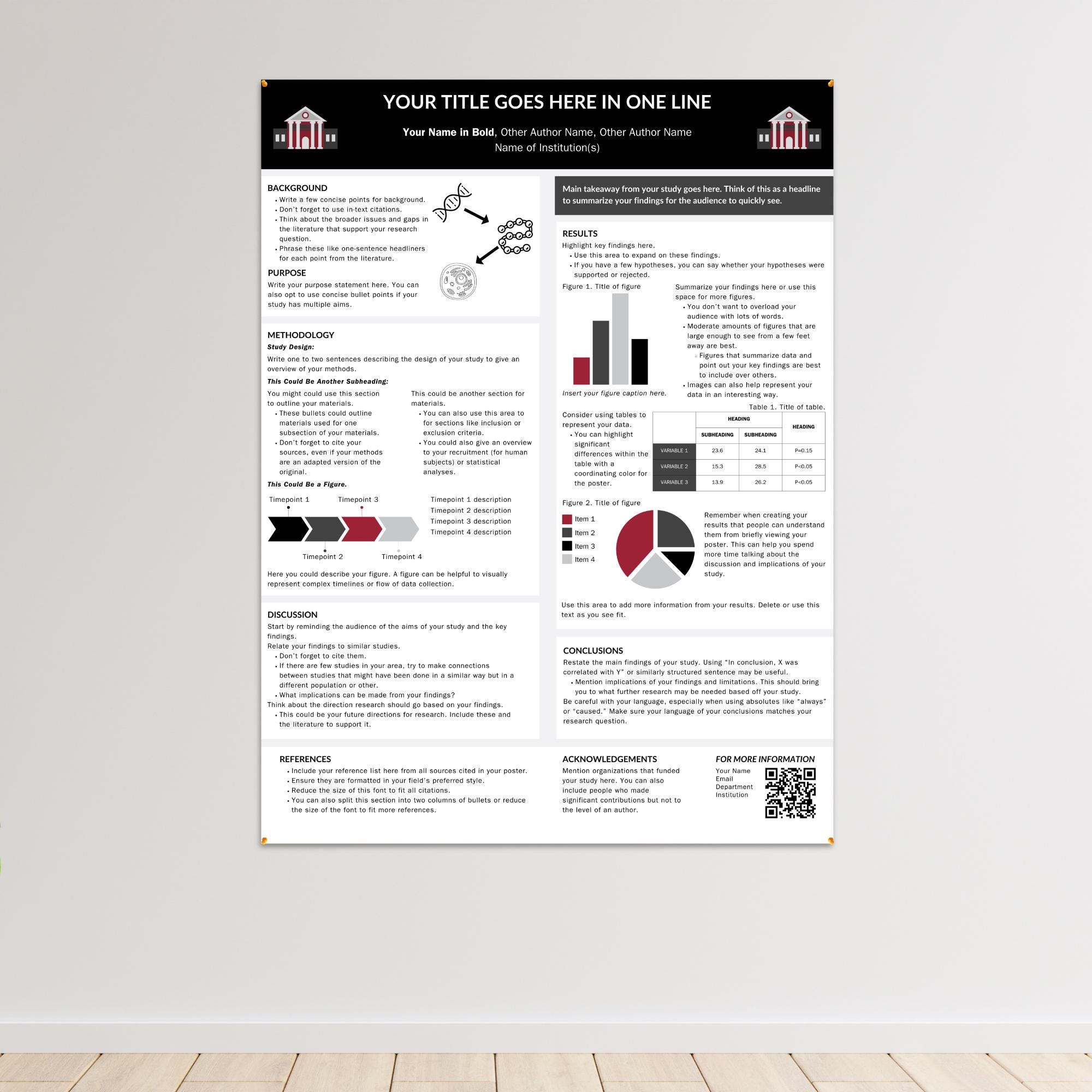 Black & Red Academic Poster Template, Vertical (PPTX) - Etsy