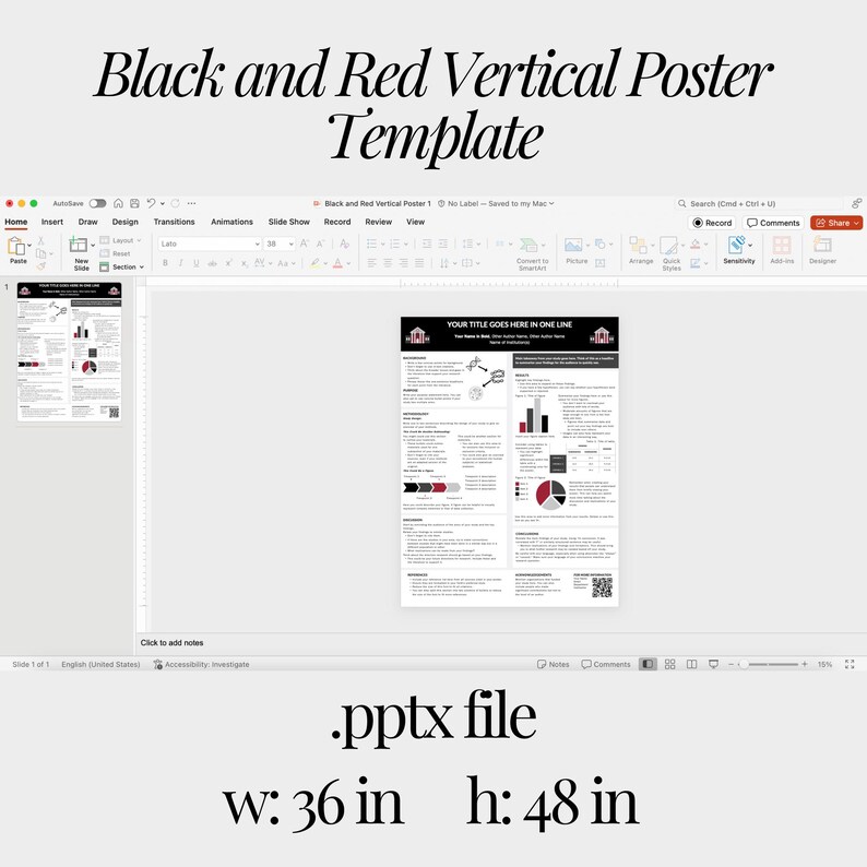 Black Red Academic Poster Template, Vertical, Powerpoint Template for ...