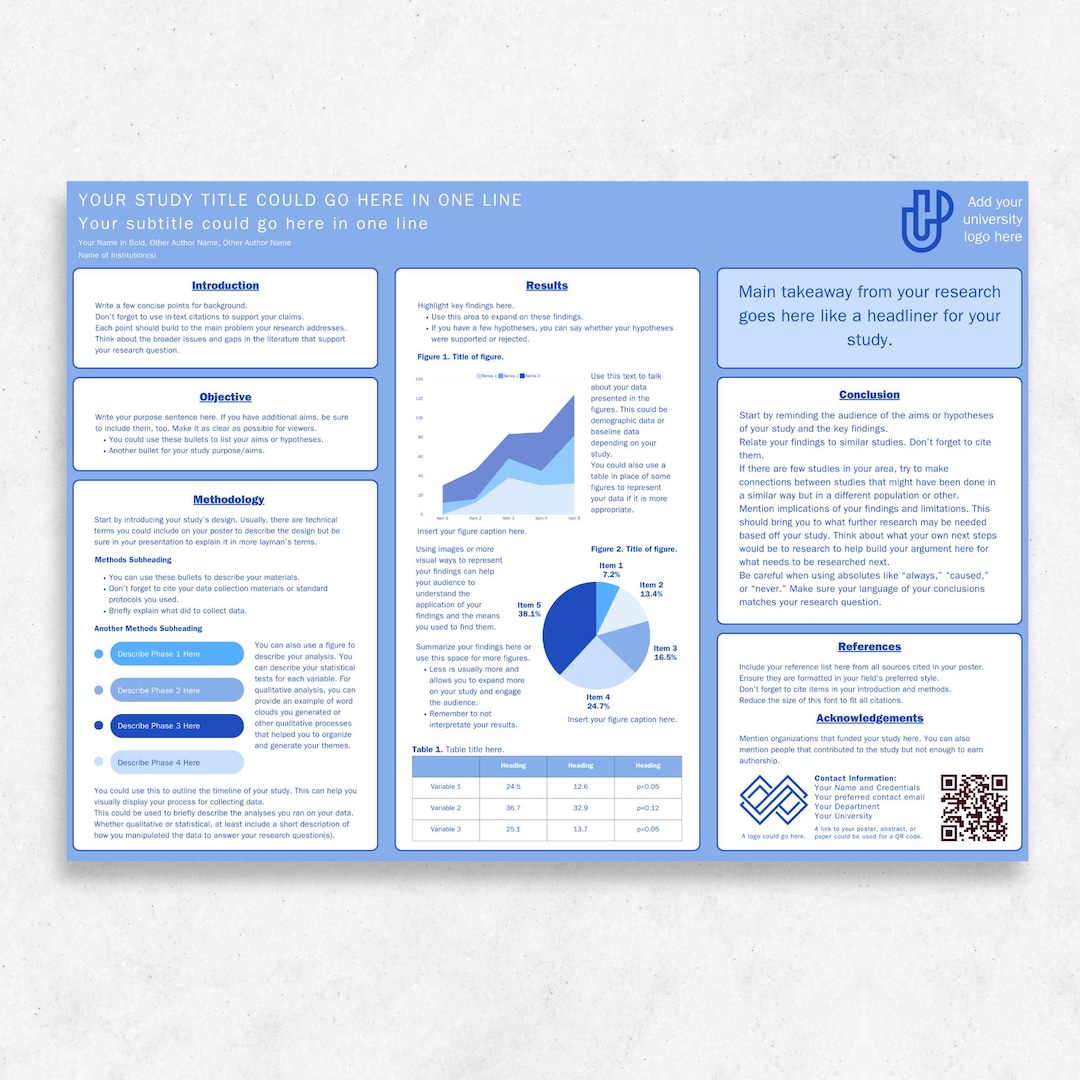 Blue Academic Poster Template, Scientific Conference Powerpoint (PPTX ...