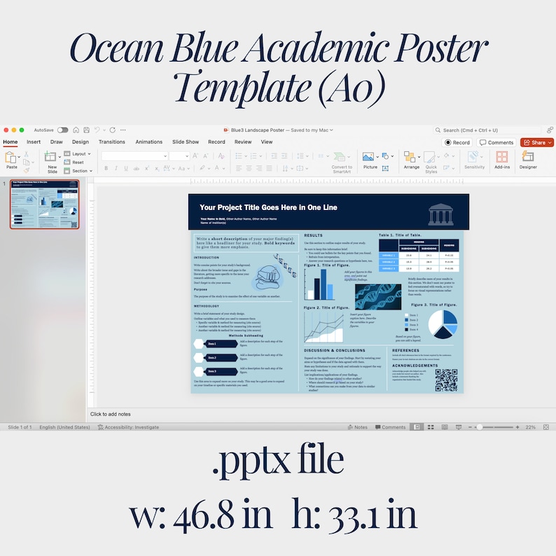 Blue Academic Poster Template A0, Powerpoint Template for Scientific ...