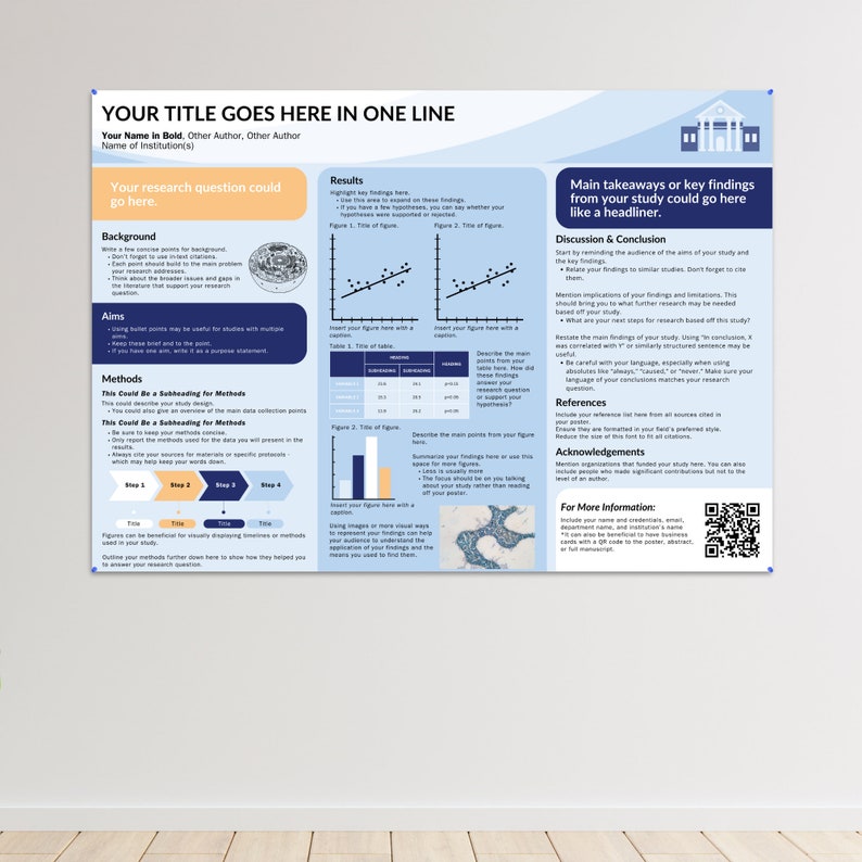 Academic Research Poster Template, Blue Yellow Powerpoint (PPTX Digital ...