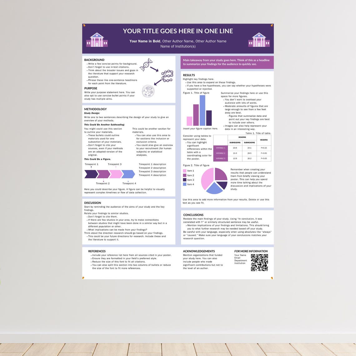 Purple Academic Poster Template, Vertical, Powerpoint Template for ...