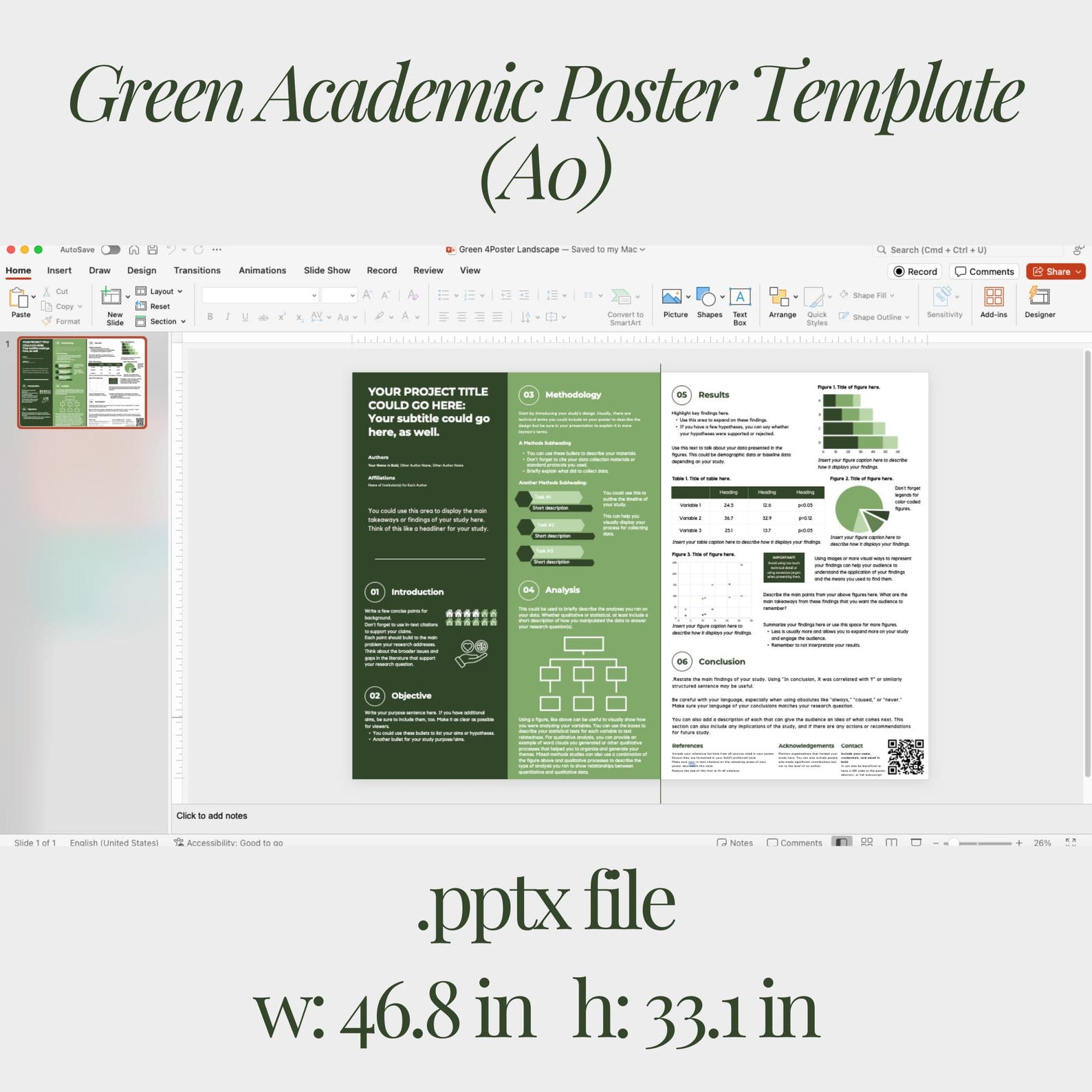 Green Academic Scientific Research A0 Poster, Editable Template ...