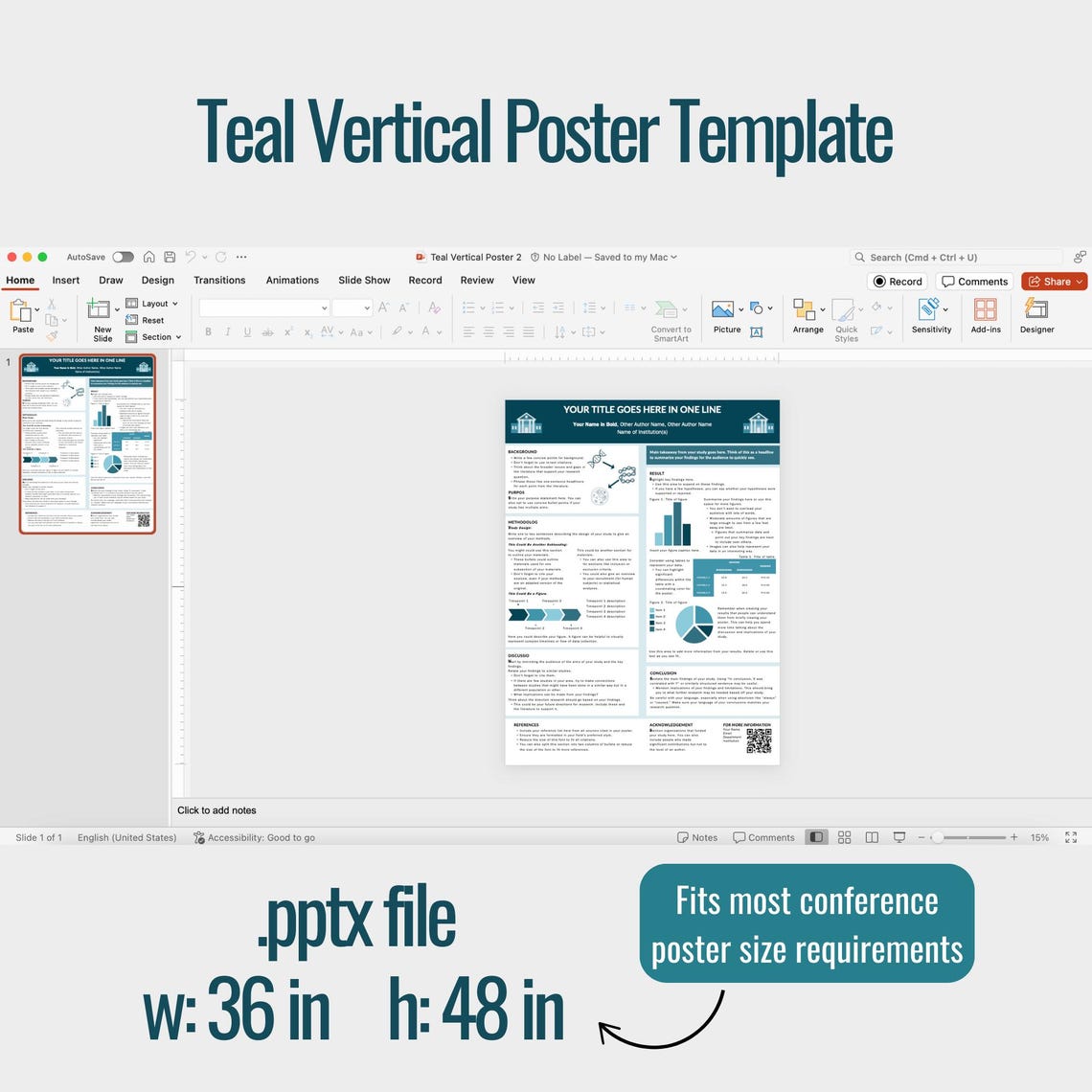 Teal Academic Poster Template, Vertical Presentation (PPTX File) - Etsy