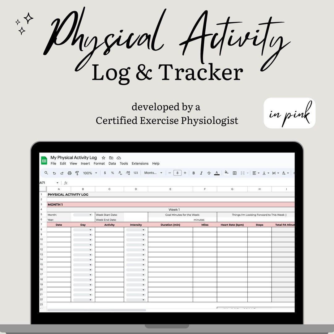 Physical Activity Log for Google Sheets, Digital Fitness Planner ...