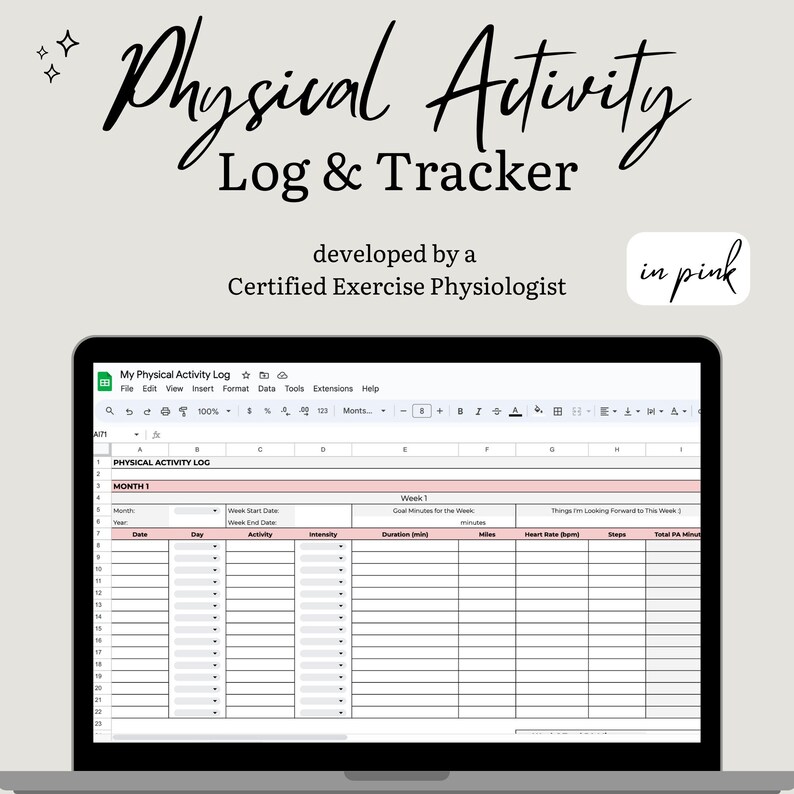 Physical Activity Log for Google Sheets, Digital Fitness Planner ...