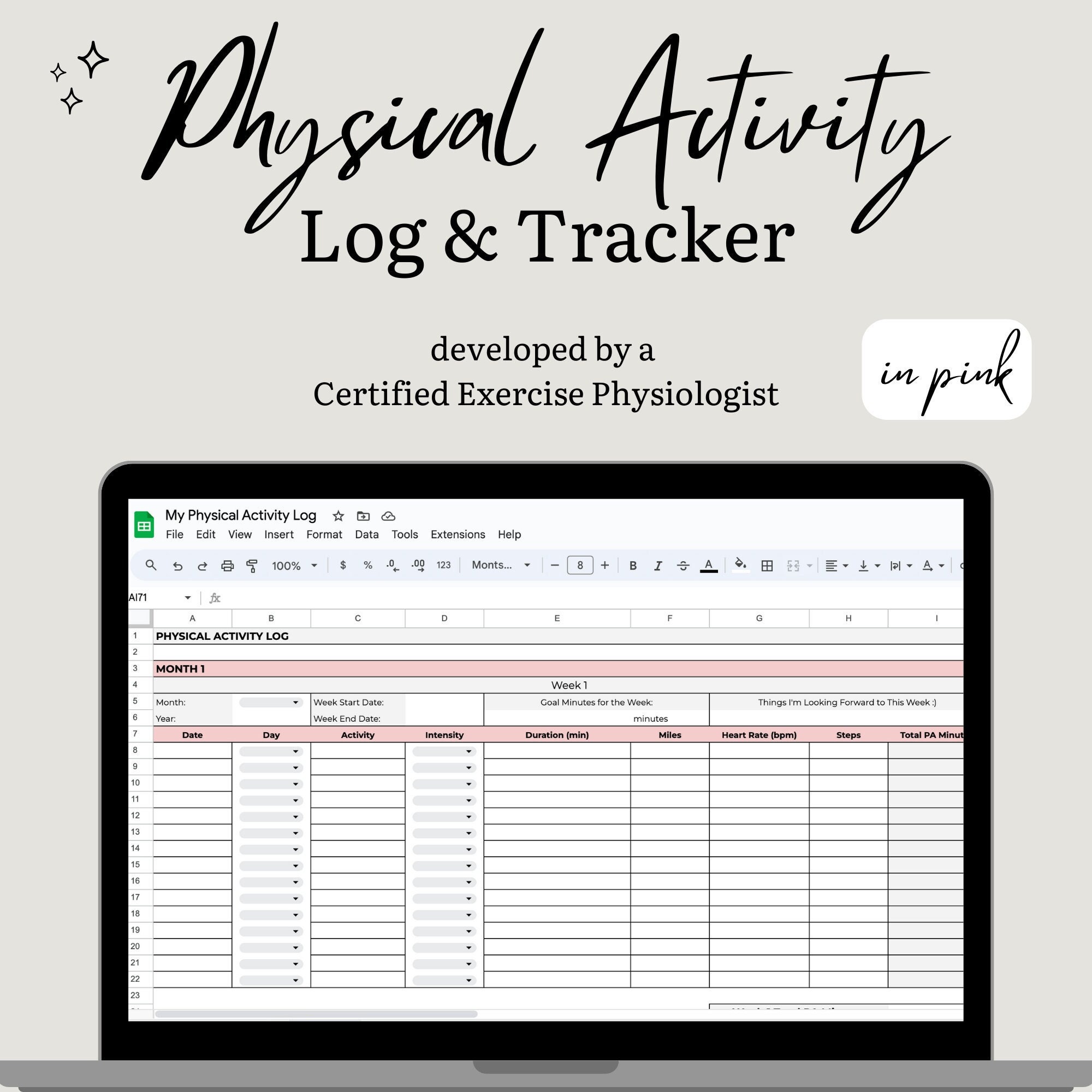 Physical Activity Log, Fitness Tracker Google Sheets (digital Download ...